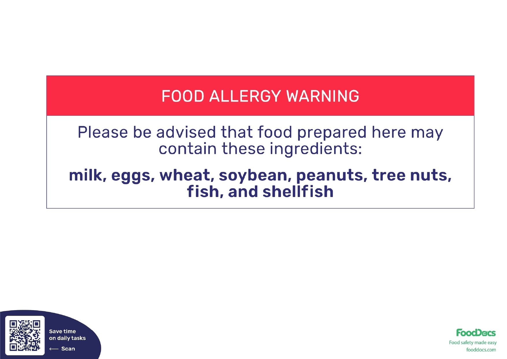 Free Printable Food Allergy Warning Signs - FREE Printables